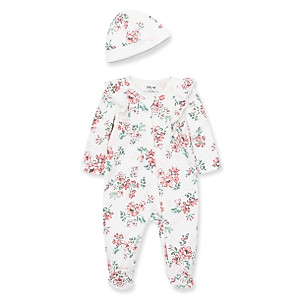 Little Me Baby Clothes & Outfits - Girls One Piece Hat & Footed Sleeper Pajamas - Newborn, Lace Floral Pink