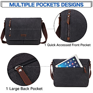 Messenger Bag for Men and Women, Canvas Leather 14 Inch Laptop Messenger Bag Shoulder Bag for Work VONXURY