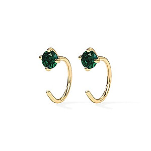 PAVOI 14K Yellow Gold 925 Sterling Silver Huggie Half Hoop Earrings for Women | Tiny Boho Green Cubic Zirconia Cartilage Earring