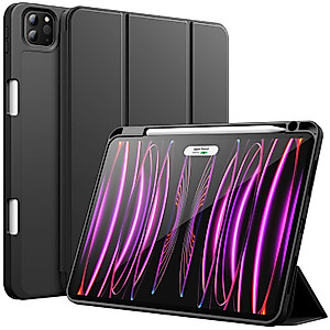 JETech Case for iPad Pro 11 Inch 2022/2021/2020 Model (4th/3rd/2nd Generation), with Pencil Holder, Support 2nd Pencil Charging, Slim Tablet Cover with Soft TPU Back, Auto Wake/Sleep (Black)