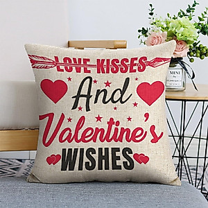 Love Kisses Valentine Throw Pillow Covers 18×18 Pillowcases Set of 2 Romantic Wishes Linen Decorative Square Pillow Case Cushion Covers Standard Size for Sofa Couch Outdoor Bed Pillow Protectors