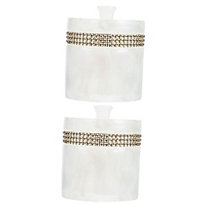 Cabilock Resin Swab Box Toothpick Dispenser Makeup Storage Organizer Box Candy Dishes Decorative 2pcs Cotton Swabs Rhinestone Snack Jars Candy Storage Container Cotton Pad Container White