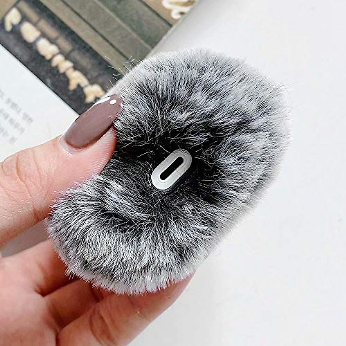 Case for Airpods 1 Case Airpods 2 Fluffy Case Faux Rabbit Fur Cover Plush Furry Fashion Cute PC Protective Case Shockproof Cover for Airpods 1st & 2nd Gen with Carabiner,Grey