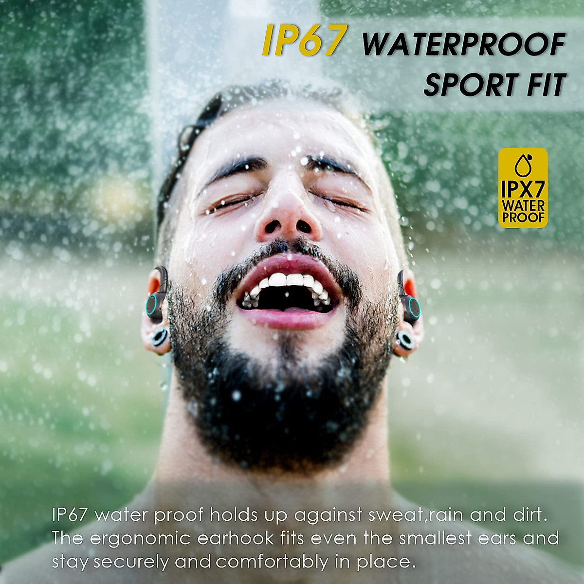 USBERG Wireless Headphones Bluetooth Earbuds with Mic, IPX7 Waterproof Sport Earbuds with Over Ear Hooks for Running Workout, USB-C Charging Box, Compatible with iPhone/Android