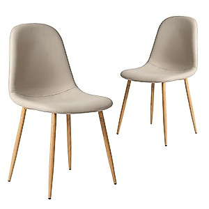 CangLong Dining Chairs Set of 2 with Upholstered Cushion Seat Back & Metal Legs, Morden Armless Accent Chairs for Kitchen, Living Room, Light Grey