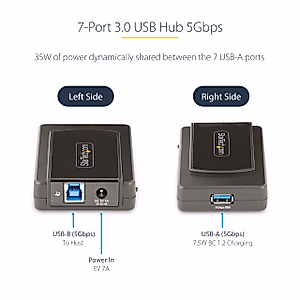 StarTech.com 7-Port USB Hub with On/Off Switch - USB 3.0 5Gbps - USB-A to 7X USB-A - Compact Self Powered USB-A Hub w/ 35W Power Supply - Desktop/Laptop USB Hub - USB Expansion Hub (5G7AS-USB-A-HUB)