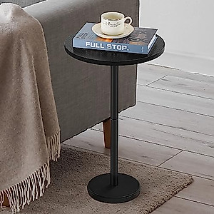 smusei Black Side Table for Small Spaces Round End Table with Marble Base Small Pedestal Table Drink Table for Sofa Couch Chair Patio, Black