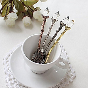 Yalulu 5Pcs Retro Crystal Alloy Stereoscopic Coffee Spoon Tea Spoon Dessert Spoon Ice Cream Spoons