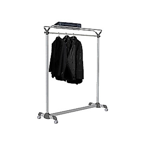 Alba Double-Sided High Capacity Mobile Garment Rack with 3 Metal and Plastic Hangers, Steel with Black Accents (PMGROUP3)