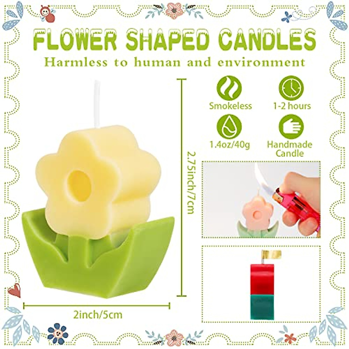 4 PCS Flower Shaped Candles,Cute Candles Aesthetic Candle,Smokeless Scented Candles,Delicate Decorative Candle for Home Decor,Flower Candle Gift for Wedding,Birthday Party,Spa (White,Yellow,Pink,Red)