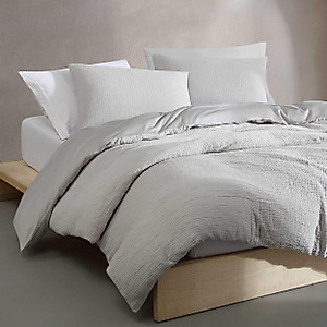 Calvin Klein - Queen Duvet Cover Set, Soft Cotton Jacquard Bedding, Crinkle Textured Home Decor (Washed Texture Aluminum Grey, Queen)