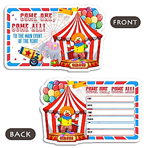 MUZRUYOU Carnival Circus Birthday Party Invitations card for Kids with Envelopes, Carnival Circus Party Supplies(20set