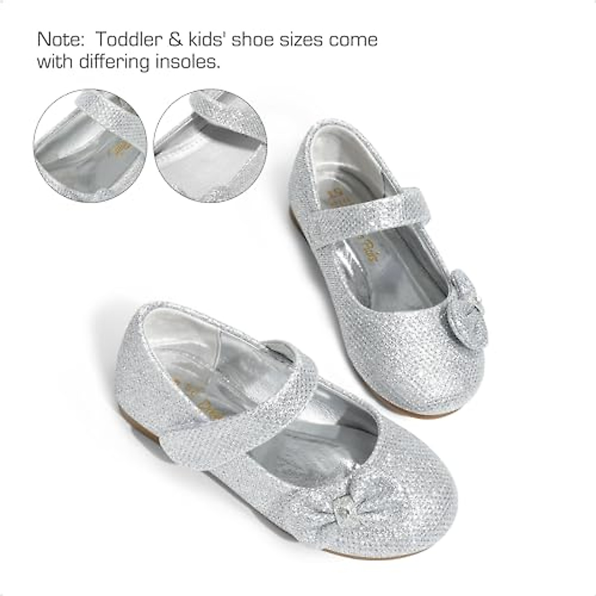 DREAM PAIRS Toddler Dress Shoes Mary Jane Flats for Girls Side Bow Ballerina Shoes,Size 2 Little Kid,Silver/Glitter,Angel-5