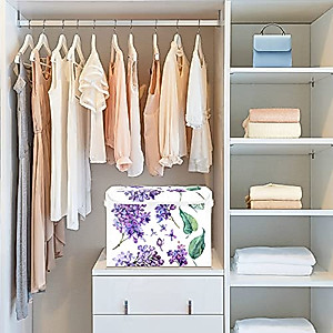 innewgogo Purple Flower Butterfly Storage Bins with Lids for Organizing Baskets Cube with Cover with Handles Oxford Cloth Storage Cube Box for Dog Toys