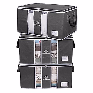 H M Home Maximize Clothes Storage Bag Organizer for, Blankets, Clothing, Comforters and Bedding Sets - Stackable with Zippers - Clear Window - 3 Pack Grey