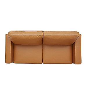 Goohome 3 Seat Sofa Modern Style PU Leather Upholstered Couch Furniture for Small Spaces Office, Brown Home
