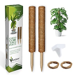 Voorjaar Moss Poles for Climbing Plants Monstera, 27 Inches 2 Pcs Indoor Plant Stakes to Support Upward Growth - Extendable 16" Coco Coir Poles with 4 Jute Strings and 10 Plant Labels