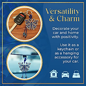 LUCKBOOSTIUM Evil Eye Keychain, Blue Butterfly Keychain Accessories with Rhinestones, Bag Charms for Handbags, Purse Decorations, Car Keychain, Home & Car Hanging Ornament, Evil Eye Gifts for Women