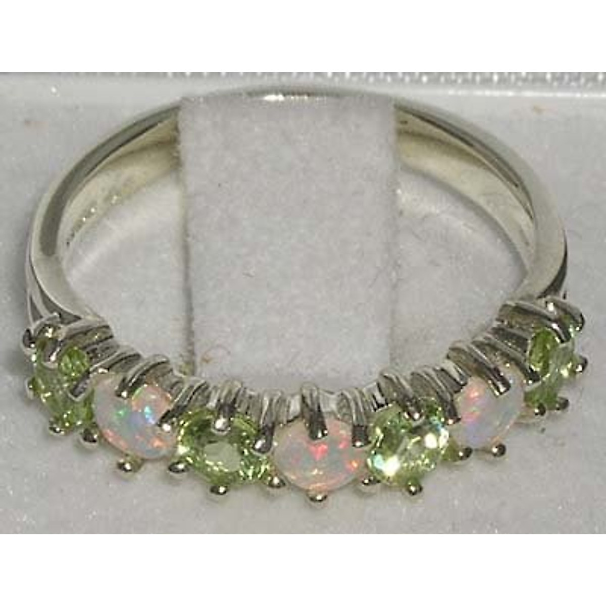 LetsBuyGold 925 Sterling Silver Natural Opal & Peridot Womans Eternity Ring - Size 7.75