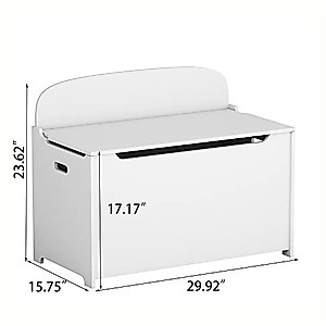 JARKUZ Kids Wooden Toy Box, Wide Toy Storage Organizer, Toy Chest with Safety Hinged Lid for Kids, Children's Furniture Large Trunk for Boys and Girls Ages 3+ (White)