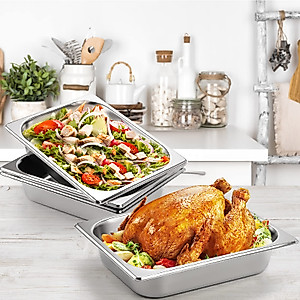 TOPZEA 4 Pack Hotel Pans Half Size, 2.5" Deep 1/2 Size Stainless Steel Steam Table Pan Buffet Catering Food Pan, Warmer Breading Tray Batter Pans for Hotel, Party Catering Supplies