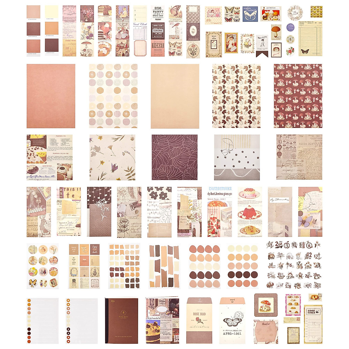 Yoption 346pcs Vintage Scrapbooking Supplies Kit, Aesthetic Scrapbook Kit for Bullet Journal Supplies with Scrapbooking Stickers, Stationery, A6 Grid Notebook, DIY Craft Gift for Teen Women