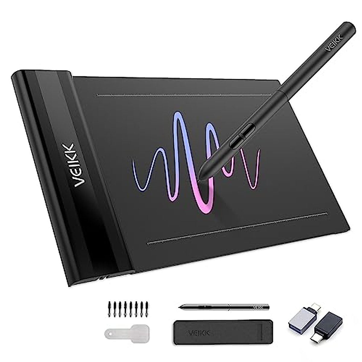 Drawing Tablet,VEIKK S640 Digital Graphics Tablet, 6x4 Inch Ultra-Thin Portable OSU! Tablet, Battery-Free Stylus for OSU! Game and Teaching Online Classes,Support Windows Mac Linux Chrome Android OS