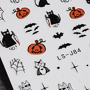 Halloween Nail Art Stickers Cute Ghost Pumpkin 3D Self-Adhesive Nail Decals Bat Cat Skull Designs Nail Decorations Halloween DIY Manicure Supplies for Women Girls&Kids 6Pcs