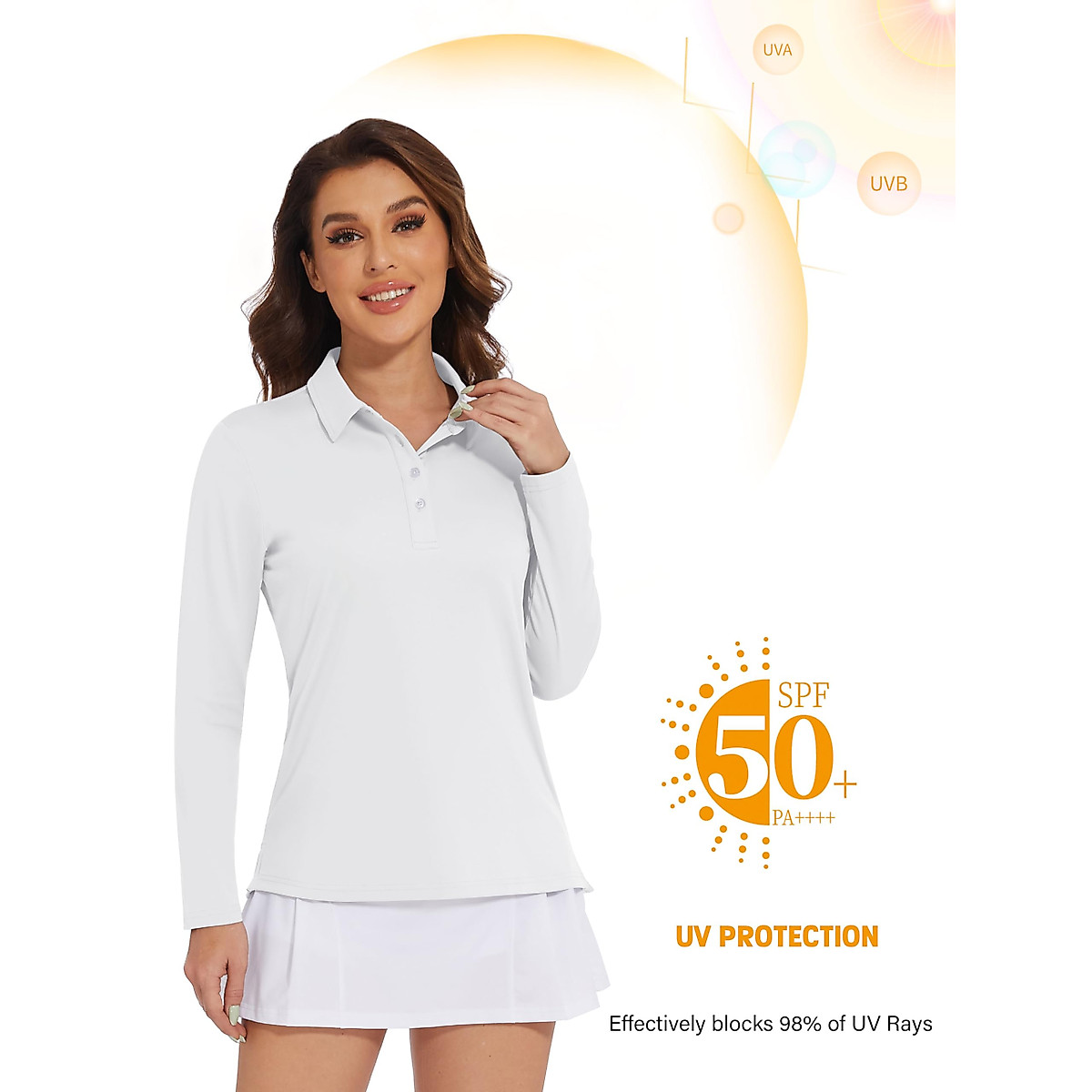 MAGCOMSEN Women's Tennis Polo Shirts UV Shirt Long Sleeve Collared Golf Athletic Shirts UPF 50+ Sun Shirt Women White, 2XL