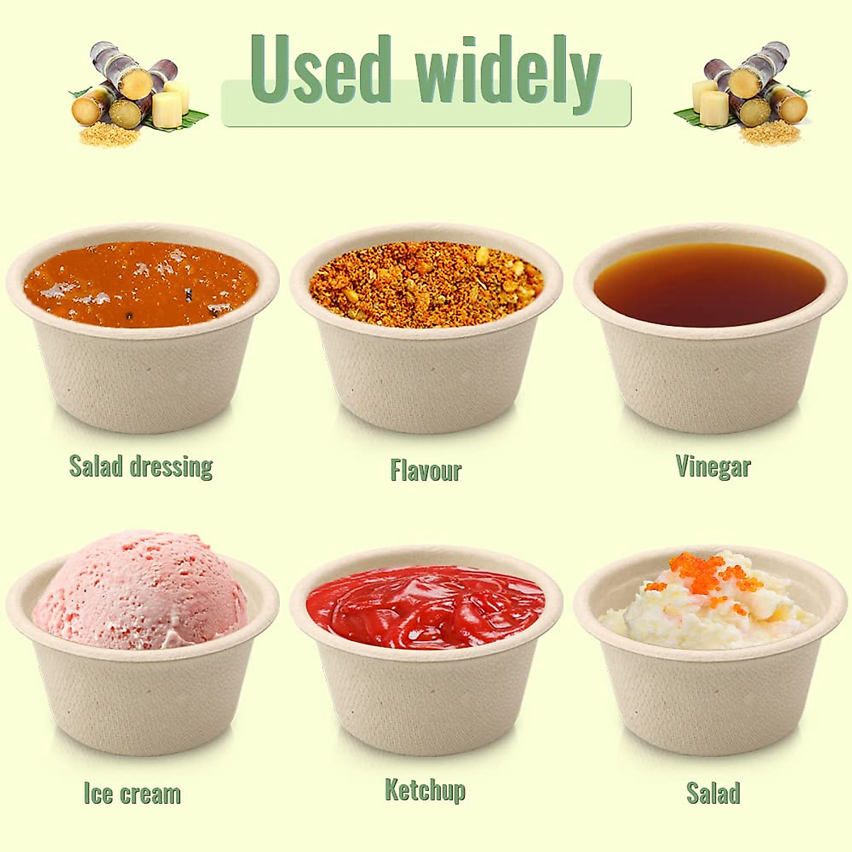 LeonBach 100 Pack Natural Bagasse Fiber Bowls 2oz Disposable Paper Cups Microwavable Safe Sample Snack Charcuterie Serving Cups for Sauce Portion Condiment Ice Cream Food Desserts