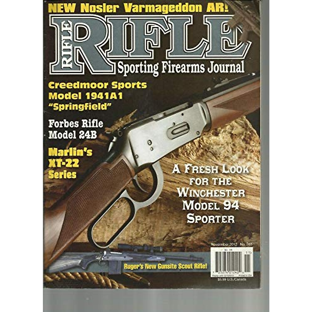 RIFLE, NOVEMBER, 2012 (SPORTING FIREARMS JOURNAL) NEW NOSLER VARMAGEDDON AR !