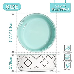 MSBC Ceramic Cat Bowls(13oz/390ml), Cute Cat Food and Water Feeder Set, Dog Cat Basic Bowl, Small Pet Feeding Dishes for Cat, Kitten, Small Dog, Whisker Stress Free, Dishwasher Safe, Set of 2, Blue