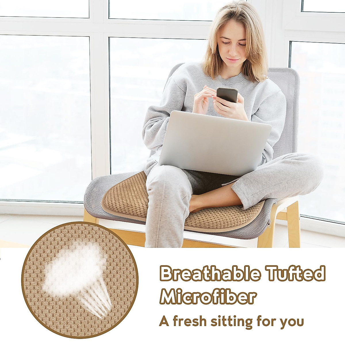 PAGGED Khaki Kitchen Dining Chairs Cushions Set of 4 Non Slip Foam Patio Seat Cushions Washable Soft Thick Pads Large Wooden Metal Tapered Chair Cushions,17" x 16"