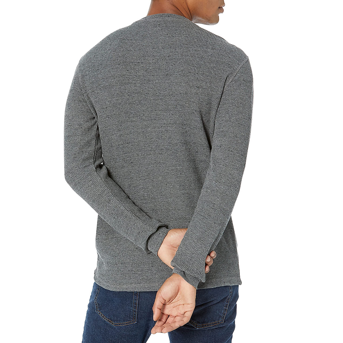 Amazon Essentials Men's Slim-Fit Long-Sleeve Waffle Shirt, Charcoal, Large