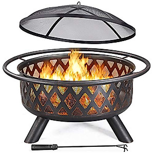 Yaheetech 36 Inch Outdoor Round Fire Pit - Backyard Patio Garden Stove Bonfire Wood Burning Firepit for Outside with Spark Screen and Poker
