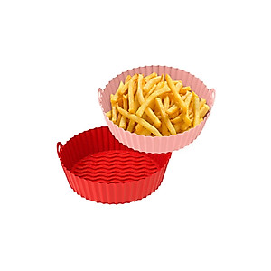Silicone Air Fryer Liner 2 Pack 7.5inch Reusable Air Fryer Silicone Basket Heat Resistant Easy Cleaning Air fryers Silicone Pot Round for 3 to 5 Qt for Air fryer Oven Accessories (Pink+Red)