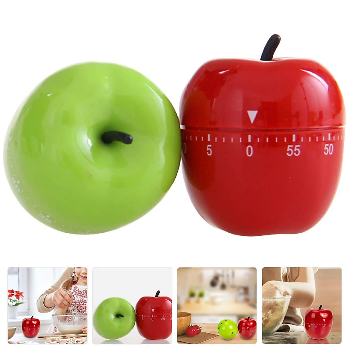 Cabilock 2Pcs Kitchen Cooking Timer Fruit Shaped Mechanical Timer Decorative Wind Up Countdown Alarm for Cooking Baking Study Classroom (Green+Red)