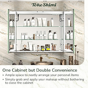 TokeShimi 40x32 Surface Mount Medicine Cabinet Mirror with Electrical Outlet, Frontlit Anti-Fog 3 Colors Temperature Dimmable Surface or Recessed Mount for Bathroom Vanity and Modern