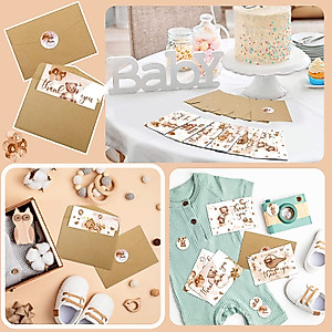 24 Pack Bear Baby Shower Thank You Cards with Envelopes and Stickers Set Blue Bear Kid Thank You Notes Blank Inside Watercolor Cards for Boy Girl Birthday Party
