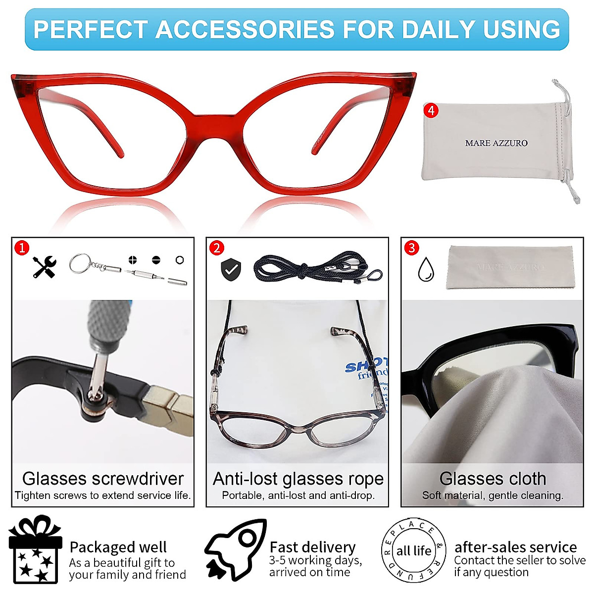 MARE AZZURO Cat Eye Reading Glasses Women Cute Readers 0 1.0 1.25 1.5 1.75 2.0 2.25 2.5 2.75 3.0 3.5 4.0 5.0 6.0 (Red, 200)