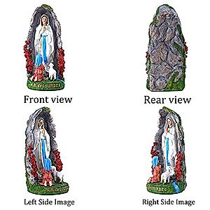 Catholic Our Lady of Lourdes Statue 8 Inch Praying Blessed Virgin Mother Mary Figure, Grotto with Saint Bernadette and Lamb Statues, Catholic Religious Home Decor, Outdoor Garden Statue (8 Inch)