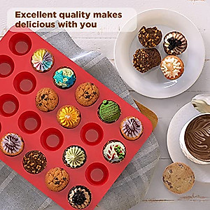 SILIVO 2-inch Deep Mini Muffin Pans Nonstick 24 Cup(2 Pack) - Mini Cupcake Pans - Silicone Mini Muffin Tins for Muffins, Cupcakes and Egg Bites