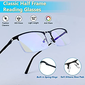 WEIMELTOY 3 Pack Blue Light Blocking Reading Glasses for Men, Stylish Half Frame Metal Computer Readers, Lightweight Spring Hinge Eyeglasses Anti Eyestrain/Glare/UV (Mix Color, Black+Grey+Brown, 1.25)