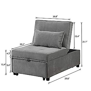 LTT Futon Couch, Folding Sofa Bed, Folding Sofa Bed with Storage Adjustable Backrest Lounger Convertible Couch for Living Room（Gray）