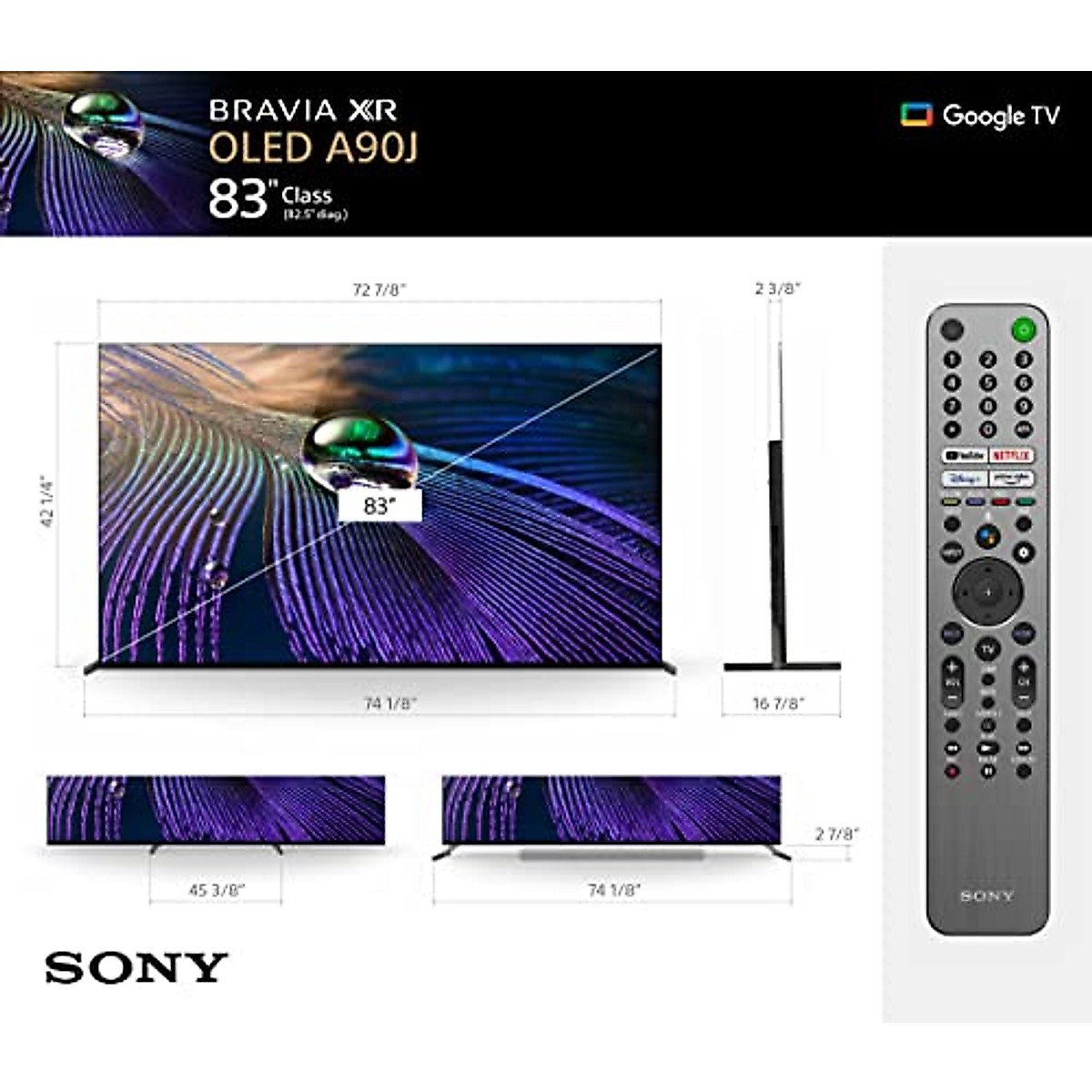 Sony A90J 83 Inch TV: BRAVIA XR OLED 4K Ultra HD Smart Google TV with Dolby Vision HDR and Alexa Compatibility XR83A90J- 2021 Model, Black