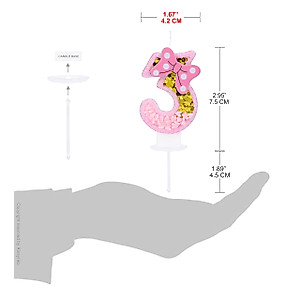 Kinsynko 3 Candle Birthday Girl Cute Number 3 Candle for Birthday Cakes, 3D Pink Bow 3 Birthday Candle for Princess Women Sweet Theme 3rd Birthday Anniversary Party Cake Decoration