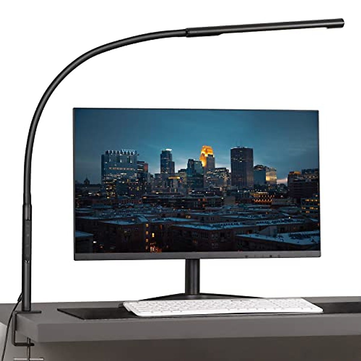 AmazLit Desk Lamp, Eye-Caring Desk Light, Gooseneck Lamp with Clamp, Adjustable Color Temperature & Brightness, Clip on Lamp with Memory & Timer Function, Clamp Lamp for Home Office, 12W, Black