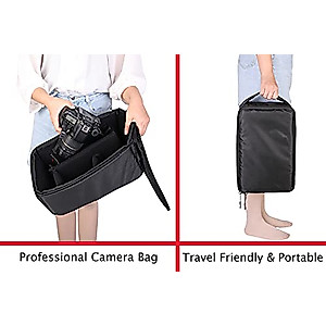 AYVANBER Roomy Camera Protective Bag Insert Waterproof Lens Pouch Shockproof DSLR SLR Carrying Case with Thicken Partition Padded Liner for Sony Canon Nikon Camera Flash Light & Accessories
