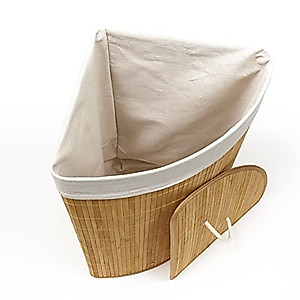 Welcome Industrial Bamboo Clothes Hamper - Clothing Basket with Carrying Handles - Corner
