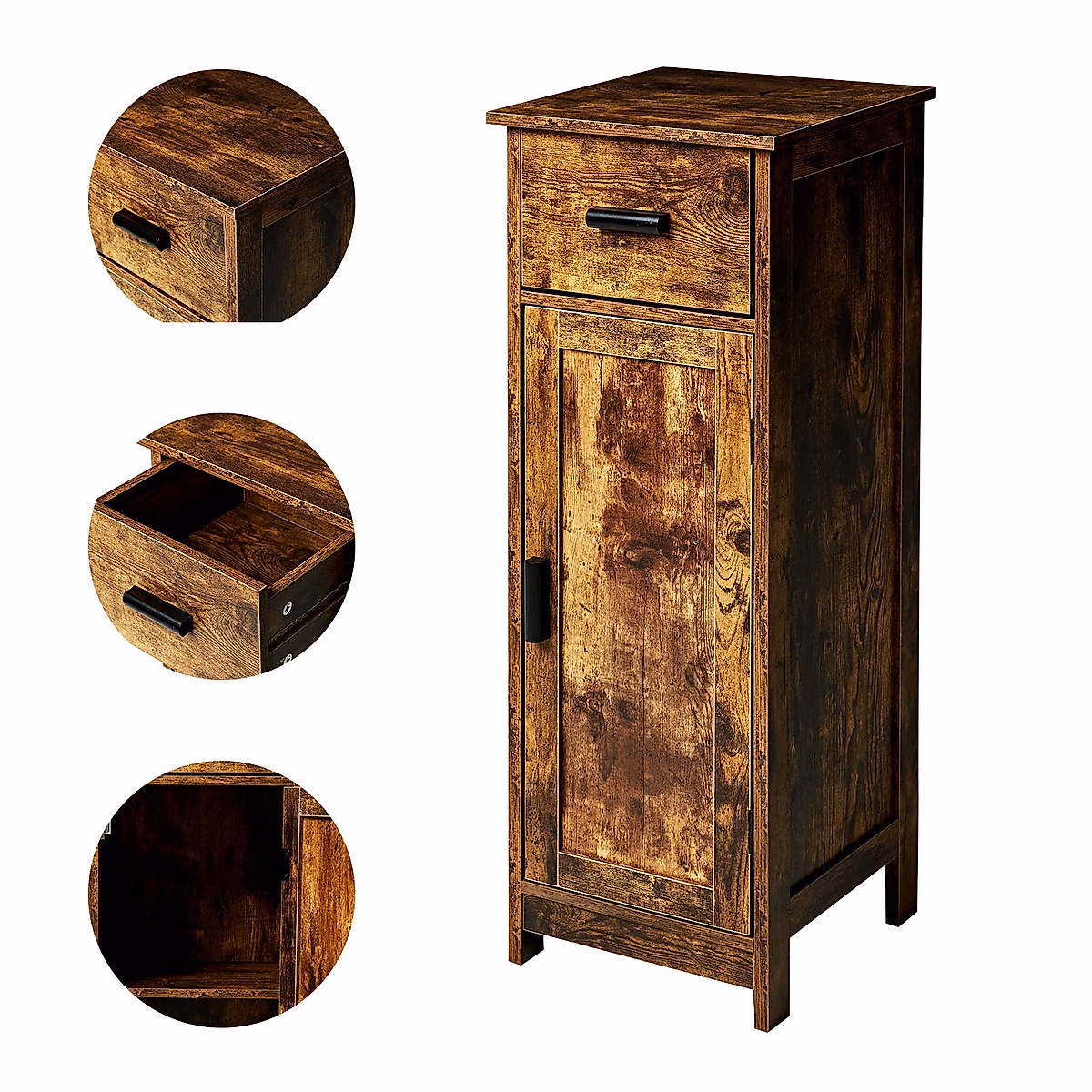 Tianlang Retro Industrial Storage Cabinet,Floor Cabinet with 1 Drawer and 1 Doors,Multifunctional Cabinet for Living Room,Kitchen,Bathroom,Easy to Place Stable Wood Frame，Retro Brown LJBC001F